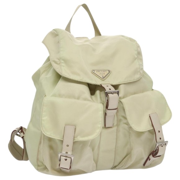 Prada | Bags | Prada Backpack Nylon Beige Silver Auth 5307 | Poshmark